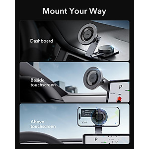 ESR for MagSafe Car Mount, Foldable Dashboard/Tesla Magnetic Car Mount,Tesla Touchscreen Car Phone Holder Mount, Magnetic Phone Holder for Car, for iPhone 15/14/13/12, Charging Not Supported, Grey