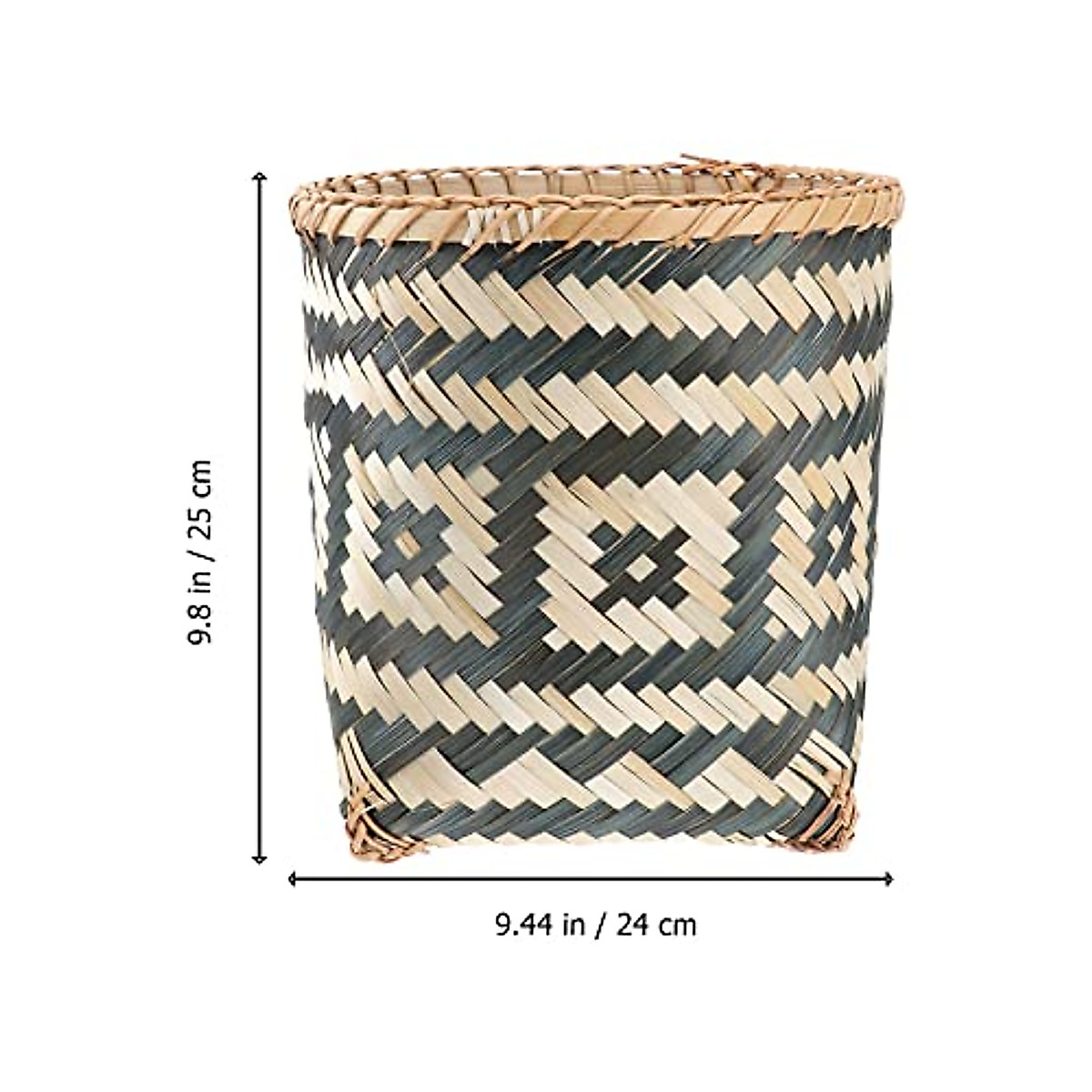 Zerodeko Bamboo Woven Trash Basket, Round Rustic Farmhouse Trash Can Woven Wastebasket Office Paper Wastebasket Woven Storage Basket for Living Room