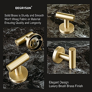 QOGRISUN Brass Towel Hook for Bathroom, Gold Coat Hook Door Hanger Towel Robe Hook Heavy Duty,Modern Brass Bathroom Accessories Wall Mounted, 1 Pack Brushed Brass