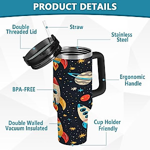 FRCSDIY Cosmic Planet Insulated Tumbler with Handle and Straw Lid,30oz Leakproof Stainless Steel Cup BPA-Free Water Bottle