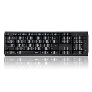 Eagletec K104 Wireless Keyboard and Mouse Combo Slim, Flat & Quiet, Ergonomic Full Size 104 Keys Keyboard & Portable Wireless Mouse for Windows PC (Black Wireless Keyboard & Mouse Set)