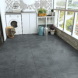 VEELIKE 12''x12'' Peel and Stick Floor Tile Grey Concrete Vinyl Floor Tile 24 Pack Stick on Tile Flooring Waterproof Self Adhesive Removable Grey Vinyl Floor Tile Sticker for Bathroom Bedroom Kitchen