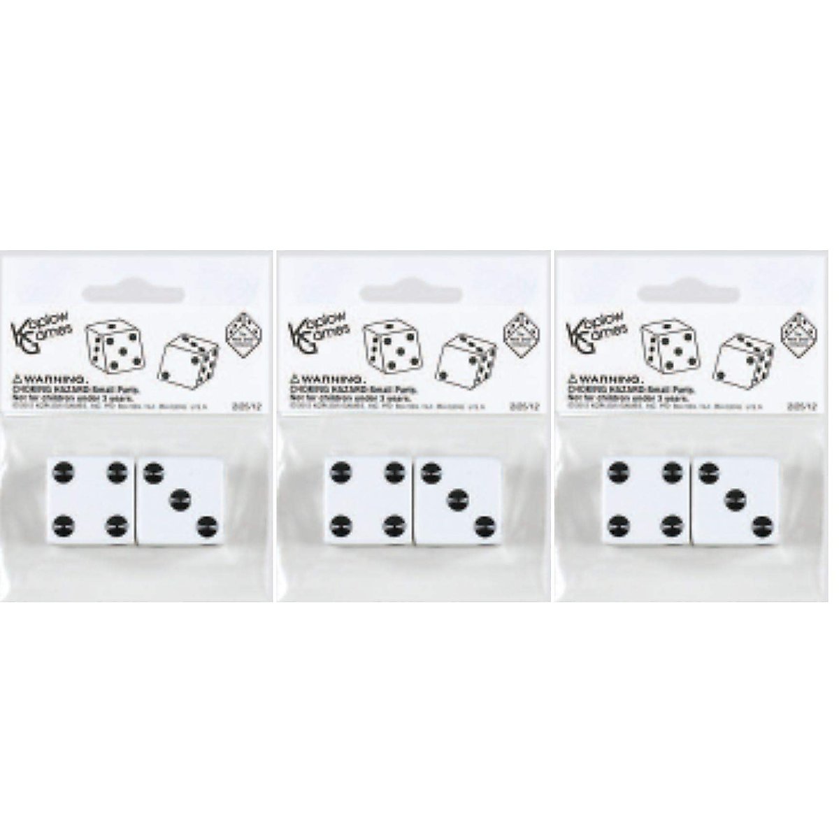 Set of 2 Large 1"x1" Square Opaque Jumbo Dice - White with Black Pips Large 3 Sets Equaling 6 Dice