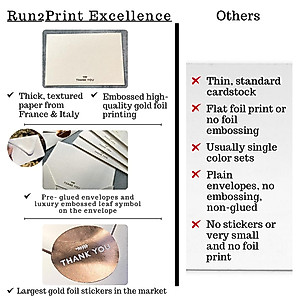 RUN2PRINT (36 Pack) Thank You Cards With Envelopes & Gift of 36 Foiled Stickers - Elegant Emboss Rose Gold Foil Pressed Blank Notes Wedding All Occasion Cards (Ivory)