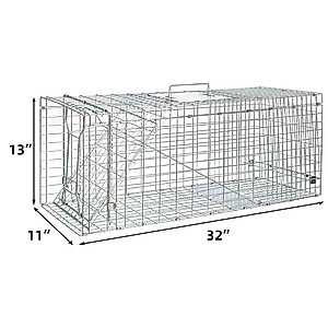 Large Animal Trap for Adult Cat, Rabbit Groundhog Squirrel Raccoon Mole Gopher Chicken Opossum Skunk Chipmunk, 32inch Live Traps for Animals Outdoor Indoor Collapsible Steel Release Animal Cage