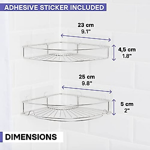 KINCMAX Corner Shower Caddy, Rustproof SUS304 Stainless Steel, Adhesive Wall Mount Double Baskets 2-pack with Built-in Towel Bar (Polished Silver)
