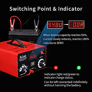 Beleeb Adjustable Battery Charger 12V 24V 36V 48V 60V 72V Smart LCD Display Pulse Repair Desulfator Cable Clamps Automotive Maintainer for Golf Cart Mower Boats, PWCs Truck RV ATV SUV