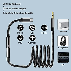 YAODEMA USB Type-C to 3.5 Headphone Audio Conversion Cable and 3.5mm AUX Audio Cable (3 Pieces)