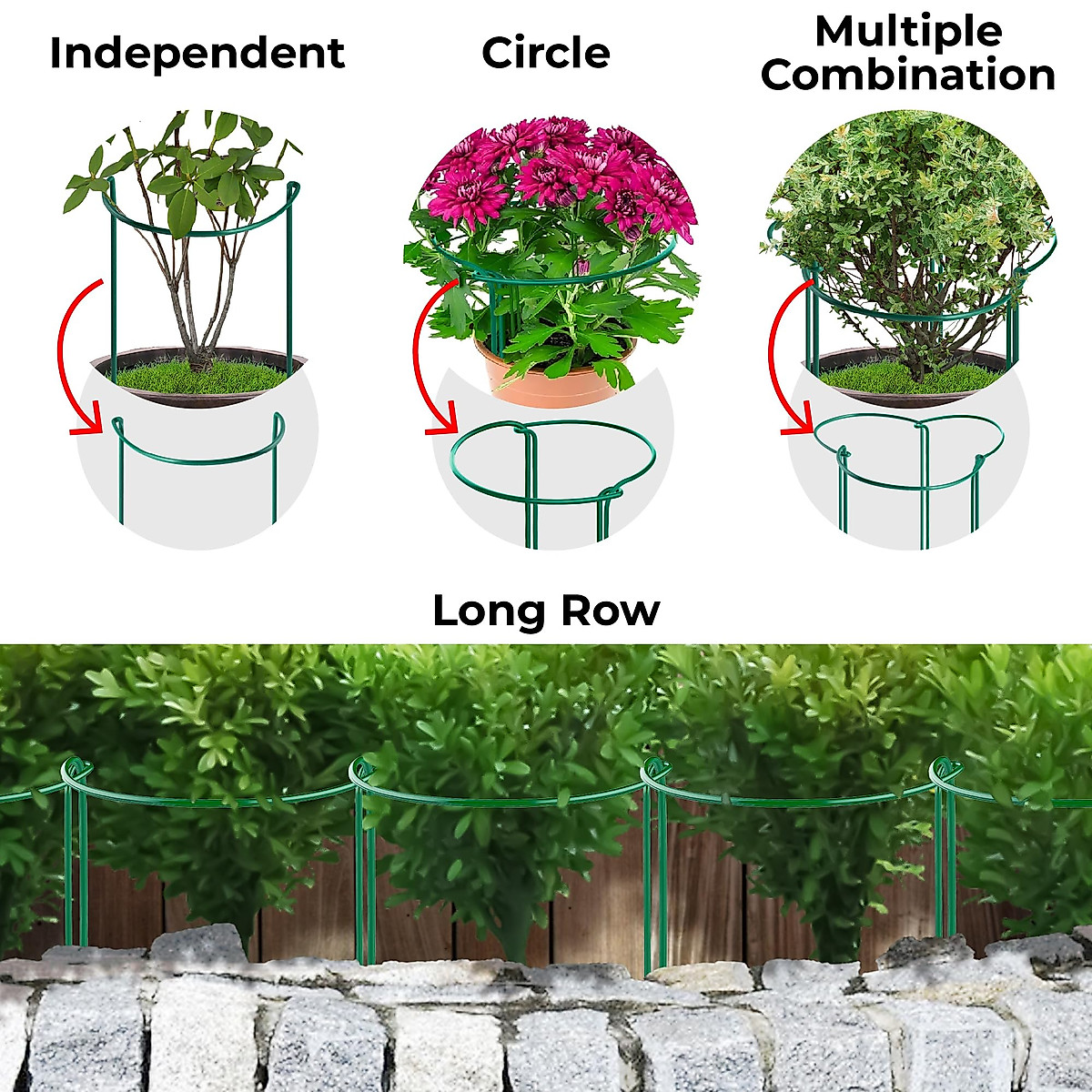 12 Pack Tall Snake Plant Support Stakes – 10" W x 24" H Half Round Peony Cages and Supports for Indoor and Outdoor Plants – Plant Cage Ring Support for Flower - Peony, Tomato, Hydrangea, Rose Bush