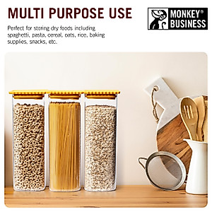 Monkey Business GLASTA Glass Food Container with Airtight Lid, Clear Glass Food Storage Jar with Silicone Lid and Moisture Absorber, Pantry Containers for Pasta Coffee Cereal (1 Pack)