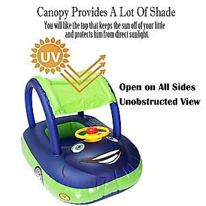 QIAONIUNIU Baby Pool Float with Canopy Summer Steering Wheel Sunshade Swim Ring Car Inflatable Toys Infants Float Seat Boat for Kids Toddlers