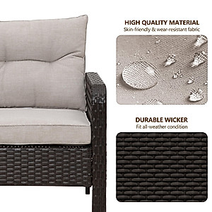 RoyalCraft Patio Furniture Set 4 Pieces, Wicker Conversation Sets with Cushions and Glass Coffee Table, Outdoor Rattan Chair for Garden Backyard Porch Balcony Deck, Brown and Beige