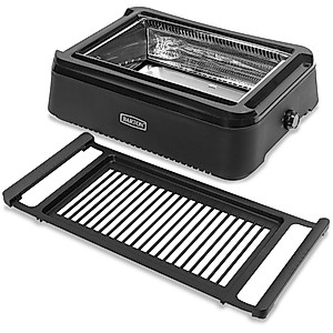 Barton Electric Smokeless Indoor Infrared Instant Heating Adjustable Temperature Knob BBQ Grilling Non-Stick Grate and Drip Tray, Black