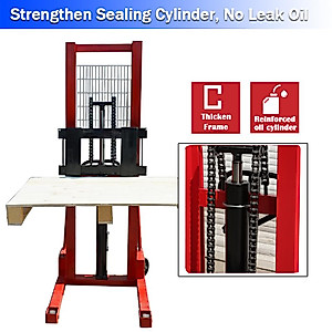 EQCOTWEA 2T Manual Forklift Pallet Stacker, 4400 lbs Capacity, 63-inch Lift Height, Adjustable Forks, Hydraulic System Stacker, Hand Operated Pallet Forklift for Lifting Single-Sided Pallets