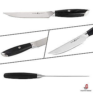 TUO Steak Knife Set - 5 inch Kitchen Steak Knife Set 4 - German HC Steel Kitchen Table Dinner Knife - Full Tang Pakkawood Handle - Falcon Series with Gift Box