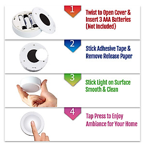 Novelty Place LED Puck Light with Remote Control - Under Cabinet Lighting - Battery Operated Dimmable Tap Lights -12 Color Changing Adhesive Sticky Night Light with Timer (3 Pack)