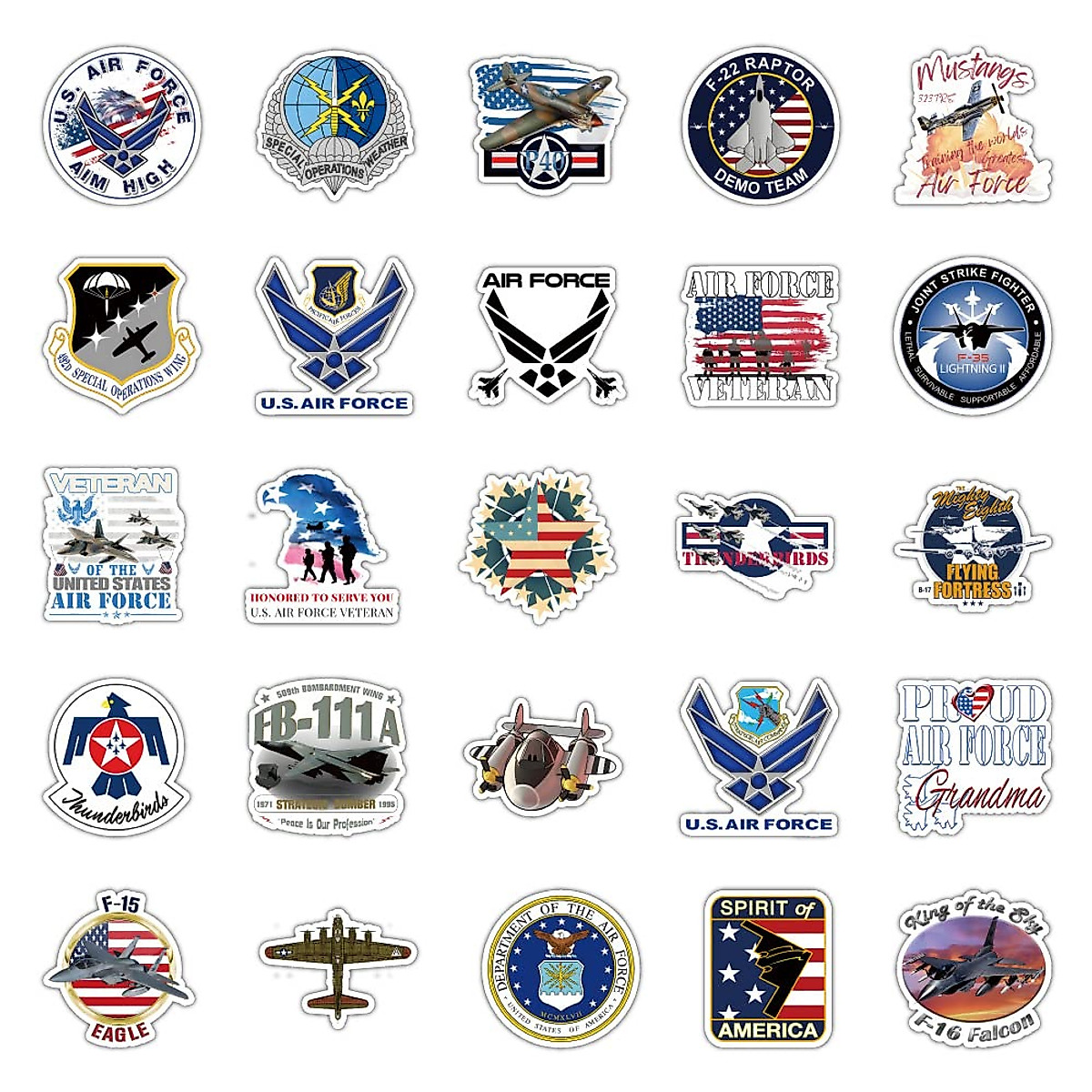 50PCS Air Force Stickers for Laptop and computer, Cartoon animation Waterproof Vinyl Stickers for Water Bottle Skateboard Guita Car Bumper Luggage,Cartoon Art Graffiti Decals for Kids Girls Teens Adults (Mixture)