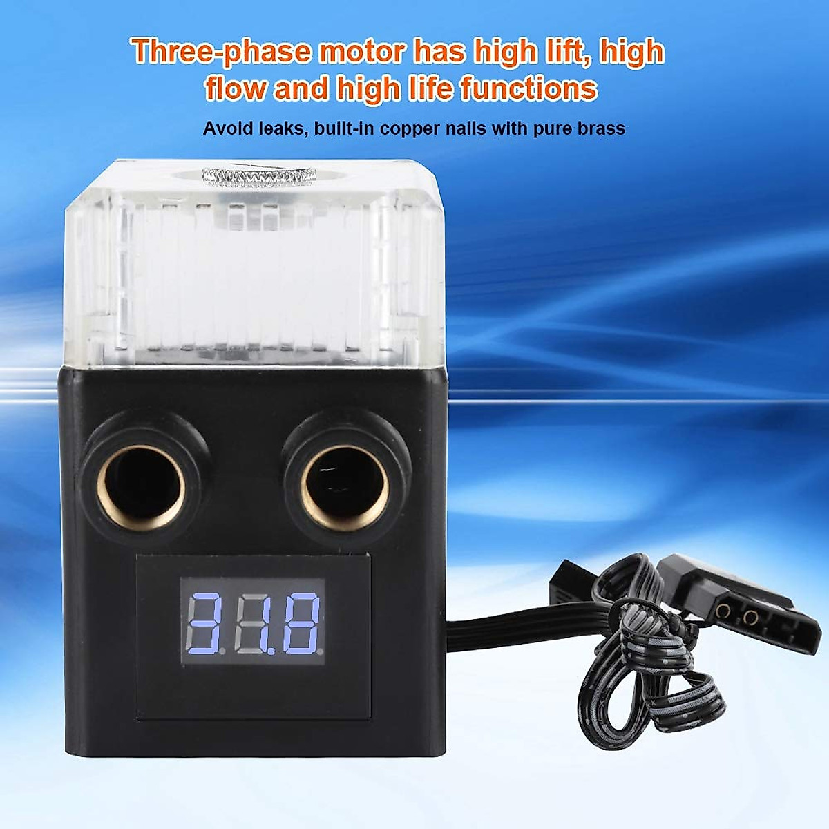 G1/4 Thread PC Water Cooling Pump With Temperature Display, 450L/H Integrated , Ceramic Bearing, Three phase Motor, Large 4P D port, Support PWM Automatic Temperature Control
