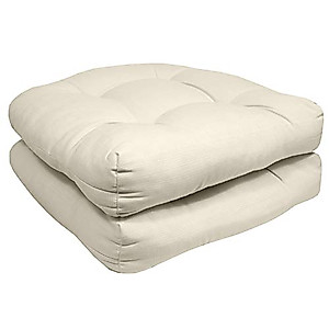 Sweet Home Collection Patio Cushions Outdoor Chair Pads Premium Comfortable Thick Fiber Fill Tufted 19" x 19" Seat Cover, 2 Pack, Cream