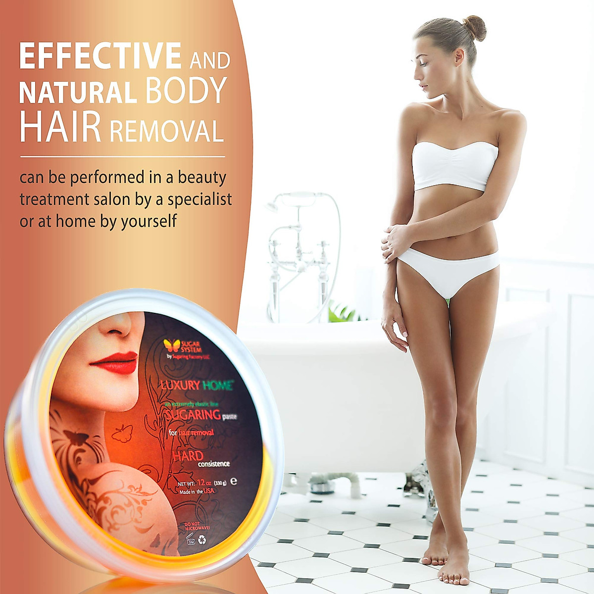 Sugaring Paste Hair Removal Hard Sugar Wax Kit - Luxury Home & Brazilian Bikini Sugar Paste for Body, Organic Depilation Made in USA, 12 oz - For Women and Men