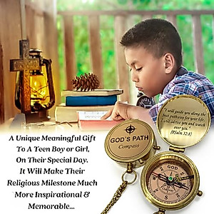 God's Path Compass - Religious Gifts for Men, Baptism Gift for Teenage Boys, Christian, Catholic, Communion, Confirmation, Graduation, Sentimental & Inspirational Present - Greeting Card Included