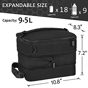 Tirrinia Expandable Insulated Lunch Bag, Leakproof Flat Lunch Cooler Tote with Shoulder Strap for Men and Women, Suitable for Work & Office, Black