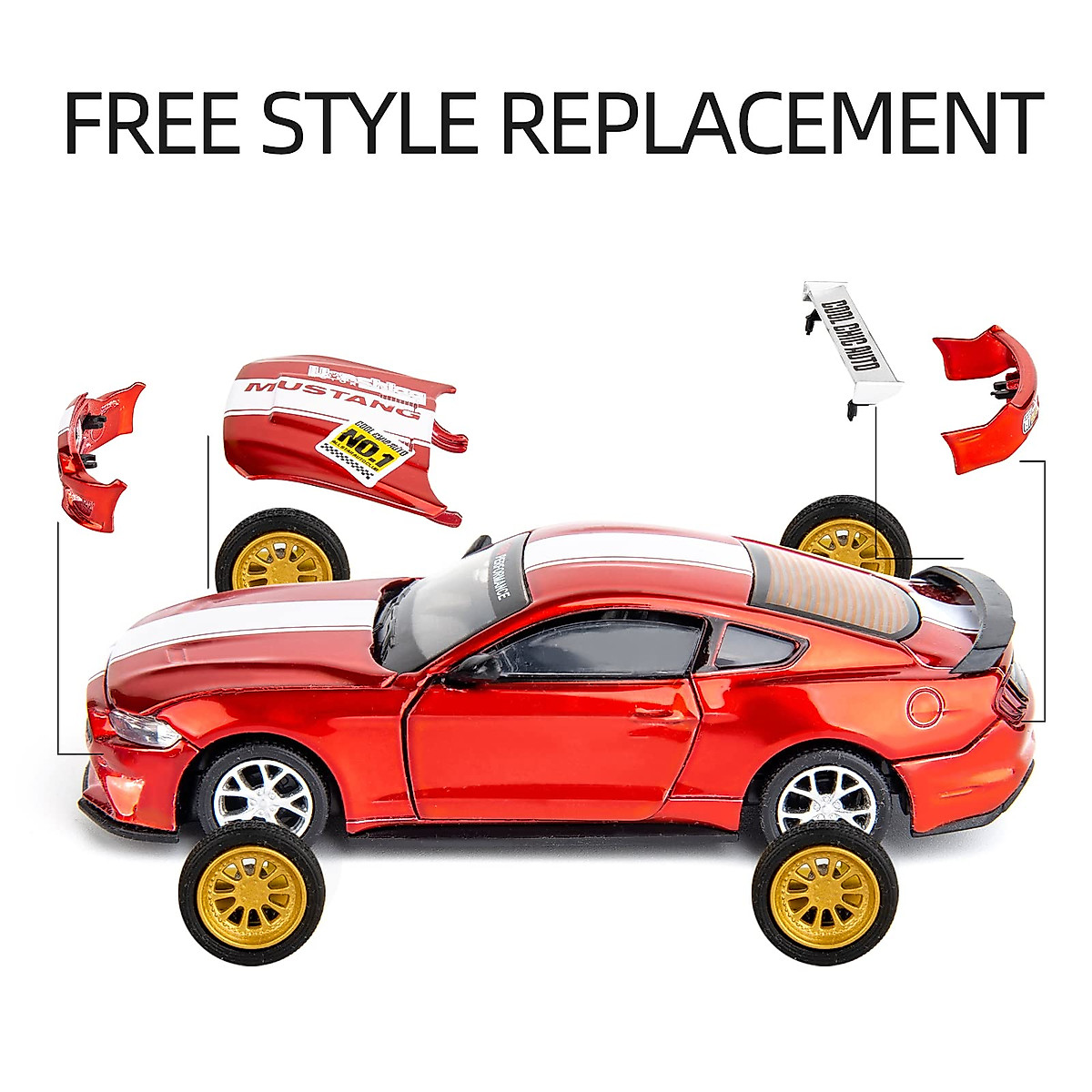 TGRCM-CZ 1/42 Ford Mustang Car Model, Take Apart Assembled Car, DIY Car Model kit Educational Building Toys, Children's Gifts, Can Open Door Birthday Gift for Children Red