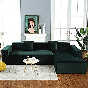 Foreate Stretch Velvet Sofa Slipcover Non-Slip Couch Covers for Loveseat/3 Cushion/4 Cushion Sofa/L Shaped Sofa, Sofa Protector from Kids and Pets with Elastic Bottom, Washable, Green