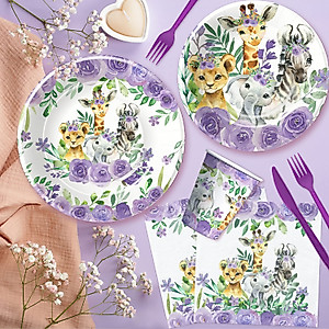APOWBLS Safari Jungle Theme Party Supplies Girl - Jungle Safari Birthday Baby Shower Decorations Tableware, Plate, Cup, Napkin, Tablecloth, Cutlery, Straw, Animal Safari Party Decorations | Serve 24