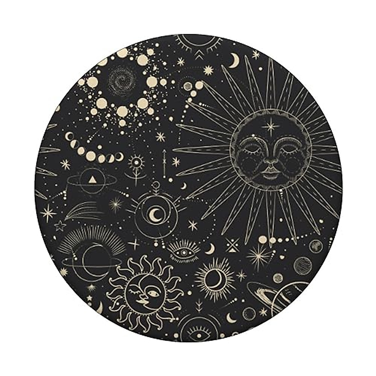 Astrological Space Stars Moon Sun Pattern Black PopSockets Standard PopGrip