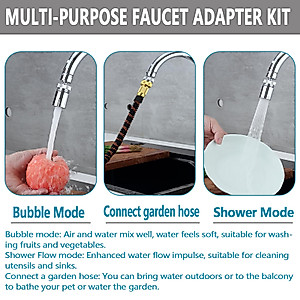 YRDL Faucet Adapter with Dual-function Aerator Kit, Sink Faucet to Garden Hose Adapter,Multi-Thread Sink Faucet Adapter for Kitchen and Bathroom，Sink to Hose Adapter，3/4" GHT Thread Chrome.