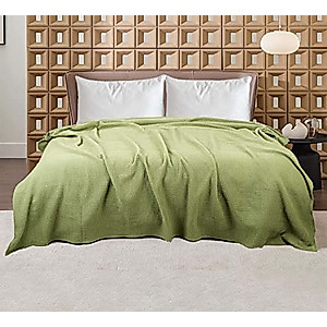 Waffle Weave Blanket King - 100% Cotton Breathable Lightweight All Season Layering Thermal for Bed Sofa Couch 90 x 108 Inches-Sage Green by BBH