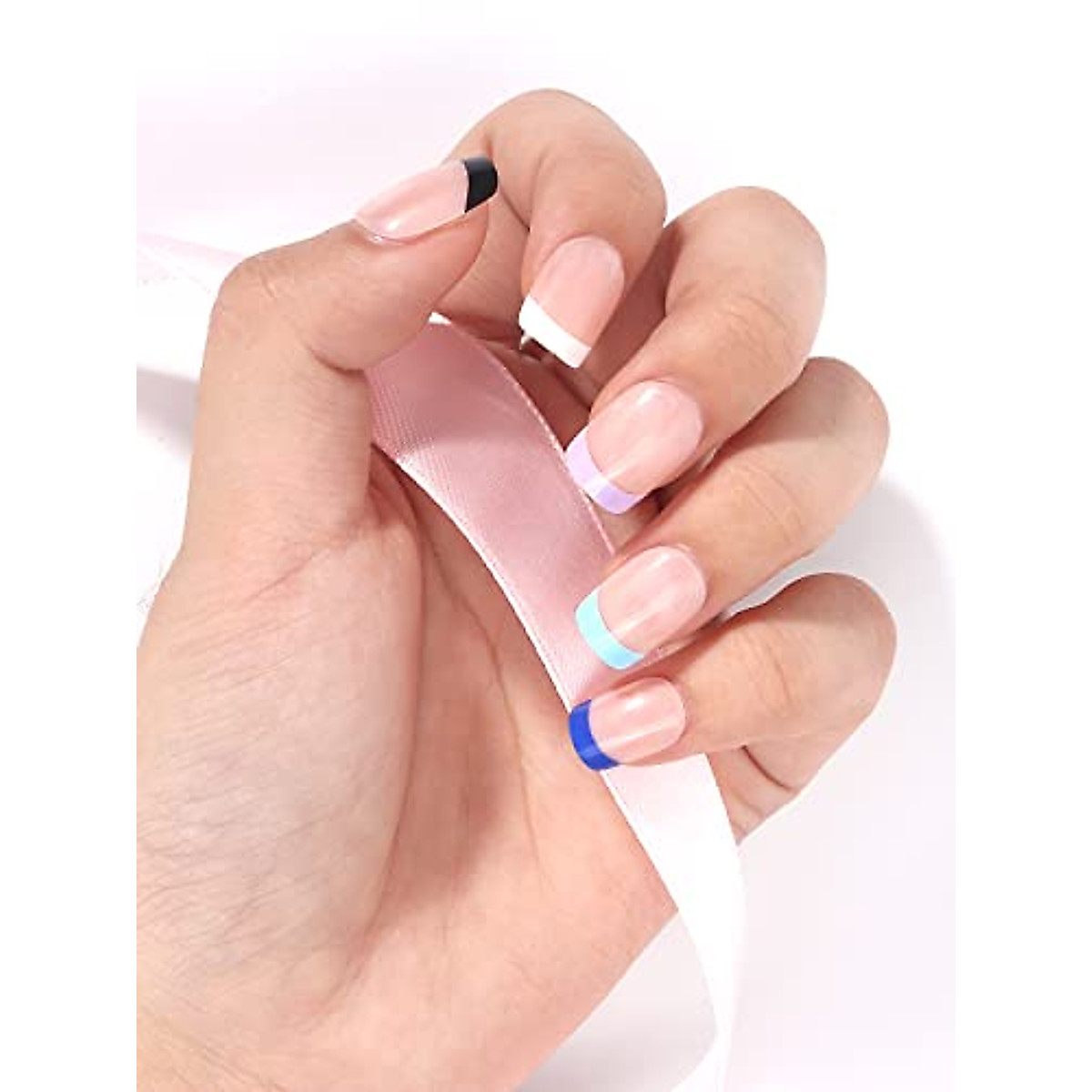 Yokilly 120pcs French Tip Press on Nails Short, Natural French Fake Nails, Acrylic False Nails Kit Including 12 Size False Nails, Multicolor Nails Tips Sets with Nail Glue Stickers, Files and Stick