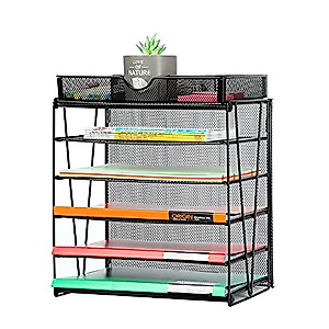 Samstar Letter Tray Organizer, 5-Tier Desk File Organizer Paper Sorter Letter Shelf Rack with Sliding Drawer, Black