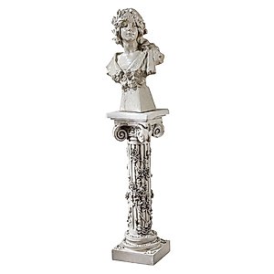Design Toscano EU2866 Rose Garland Indoor/Outdoor Pedestal Plant Stand, 11 Inches Wide, 34 Inches Tall, Antique Stone Finish