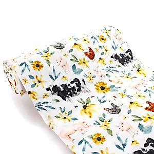 Sunflower Farm Animals DBP Fabric - Double Brushed Polyester 4 Way Stretch - 1 yard