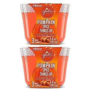 Glade Candle, Fragrance Candle Infused with Essential Oils, Air Freshener Candle, 3-Wick Candle (Pumpkin Spice Things Up)