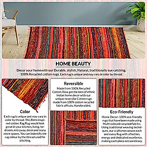 Ekakshx Multi Color Chindi Rag Rug 4X6' | Hand Woven Rug & Reversible Runner Rug | Recycled Cotton Colorful Chindi Rug for Living Room Kitchen | Rustic Rug | Runner Rugs (4 * 6 Feet, Red Color)