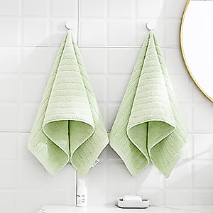 sense gnosis Green Hand Towels Set of 2 Wave Terry Striped Pattern 100% Cotton Soft Decorative Hand Towel for Bathroom 13 x 29 Inch