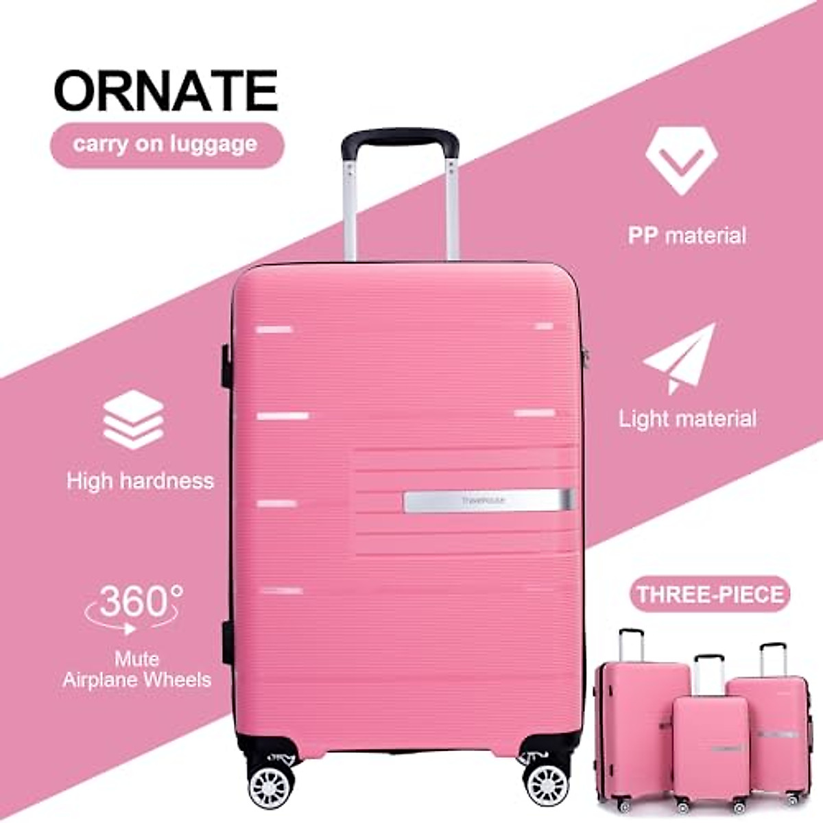 Tripcomp Luggage Sets Hardshell Travel Durable Suitcase Sets with Spinner Wheels TSA Lock, Carry-on,Luggage 3piece Set (20inch/24inch/28inch) (Pink)