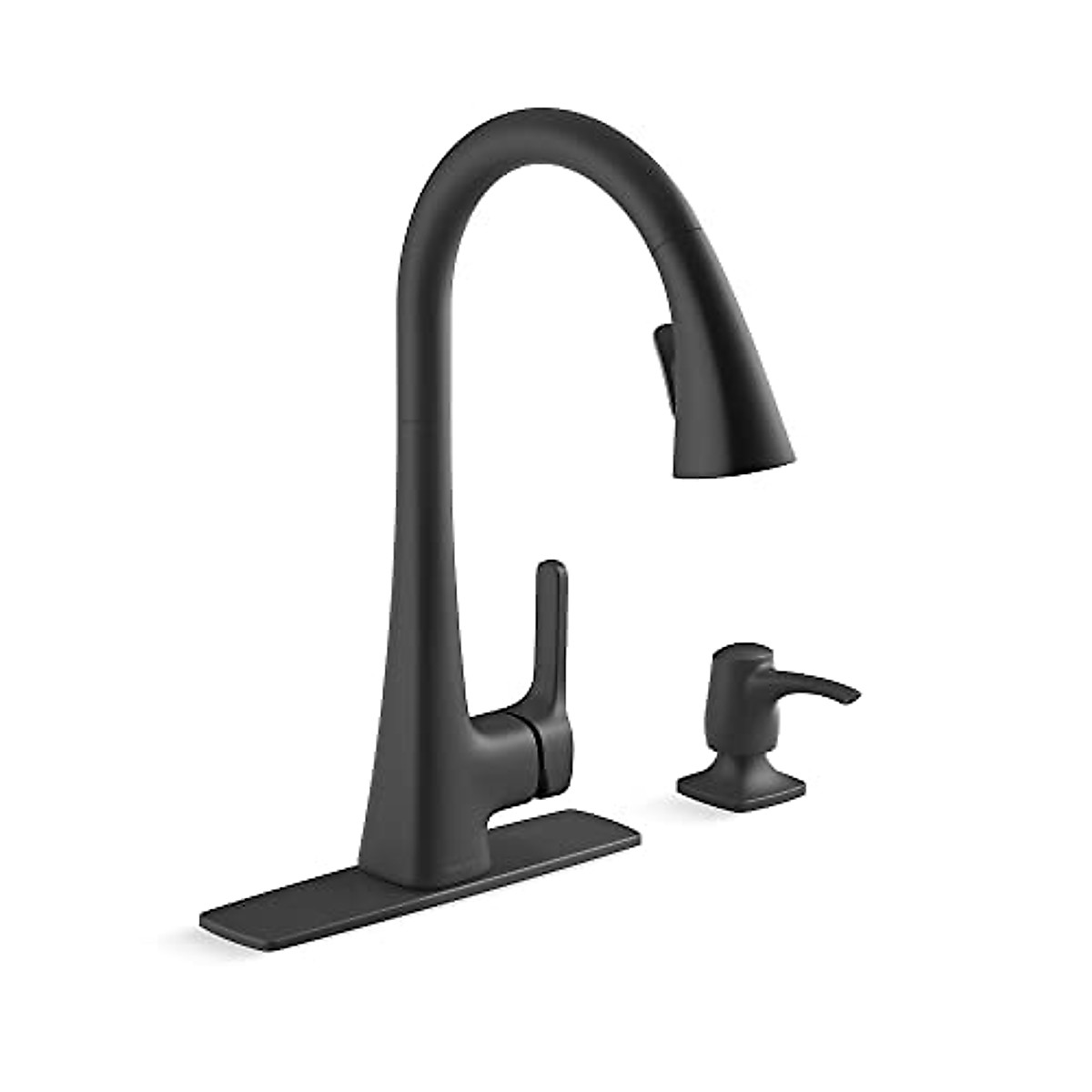 KOHLER R22867-SD-BL Maxton Pull-Down Kitchen Faucet with Soap Dispenser, Pull Down Sprayer, Matte Black
