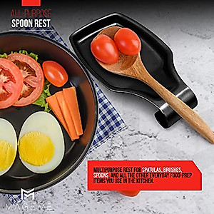 Black Spoon Rest, MAGEME Stainless Steel Spoon Rest for Stove Top, Perfect Cooking Utensil Rest, Ladle Rest, Spatula Rest, Large Spoon Rest for Kitchen Counter, Multipurpose, Dishwasher Safe