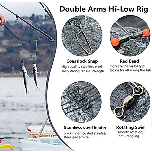 YOTO Fishing Tackle Leaders,Hi-Low Rig,Double Arms Saltwater Stainless Steel Leader with Swivels,High-Strength Fish Wire Gear Equipment, Fishing Gift