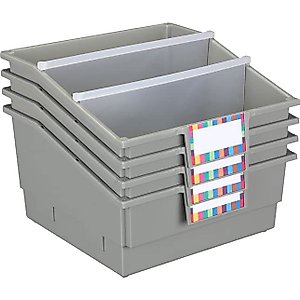 Really Good Stuff 4-Pack Single-Color Picture Book Classroom Library Bins with Dividers