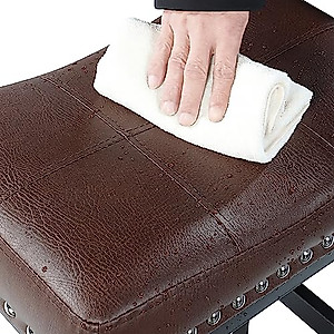 OUllUO Single Bar Stools, 24" Counter Height Bar stools, PU Leather Bar Stools for Kitchen Counter, Modern Metal Base Padded Saddle Barstool with Nailhead Trim Stools for Island,Brown,918BR1