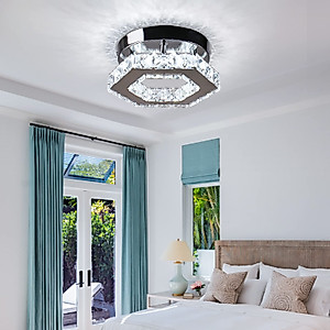 Cainjiazh Mini Chandelier LED Crystal Chandelier Lighting Flush Mount Ceiling Light Fixture Modern Ceiling Crystal Lamp for Hallway Bar Staircase Kitchen Bedroom (Multicolor)