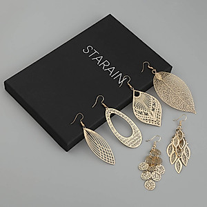 Starain 12 Pairs Gold Hoop Earrings for Women Long Layered Leaf Earrings Vintage Statement Dangle Drop Earrings Set