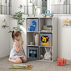 Qaba Children's Toy Organizer, Toy Storage with 3 Storage Bins and Cute Animal Design, Toy Shelf for Kids 3+ Years Old, White