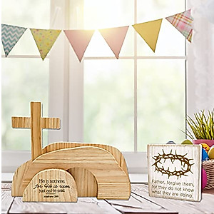 5 Pcs Easter Resurrection Scene Set He is Risen Wooden Tabletop Centerpieces The Tomb Was Empty Scene Decorations Crosses on Top of Rock Signs Christian Easter Decor for Jesus Easter Home Table Décor