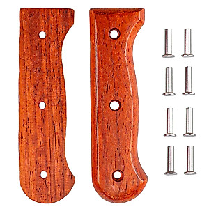DOERDO 1Pair Wood Knife Handle Cutter Handle Replacement Kitchen Cutter Hand Grips with Nuts Rivets, 11.4CM